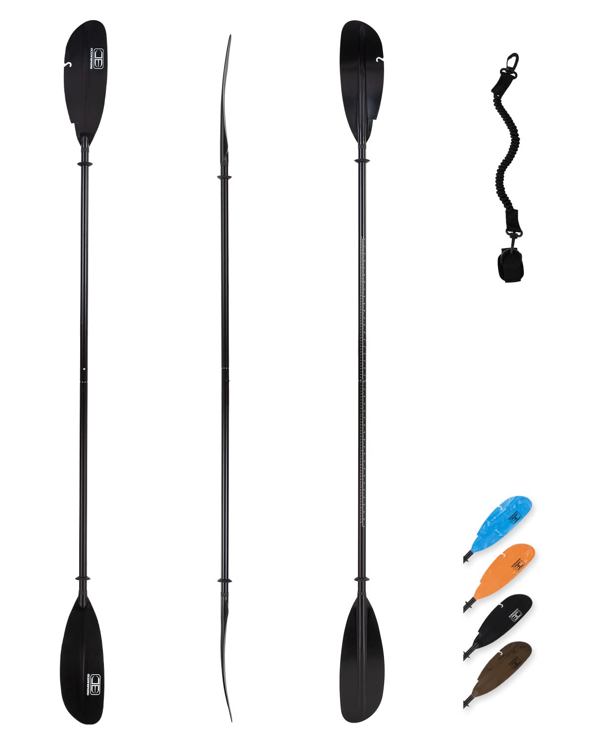 OCEANBROAD 98 Inch / 250CM Fishing Kayak Paddle Alloy Shaft Kayaking Oar with Paddle Leash