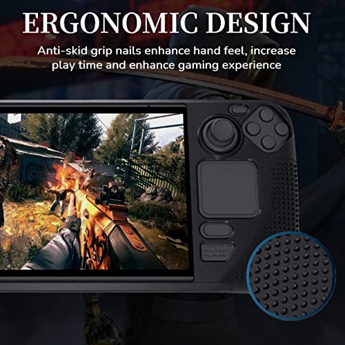 Silicone Case for Steam Deck Game Console with HD Screen Protector, Full Wrap Silica Gel Protective Cover Skin Gaming Accessories for Steam Deck, Anti-Slip/Sweat Proof/Scratch Resistant/Shock Proof