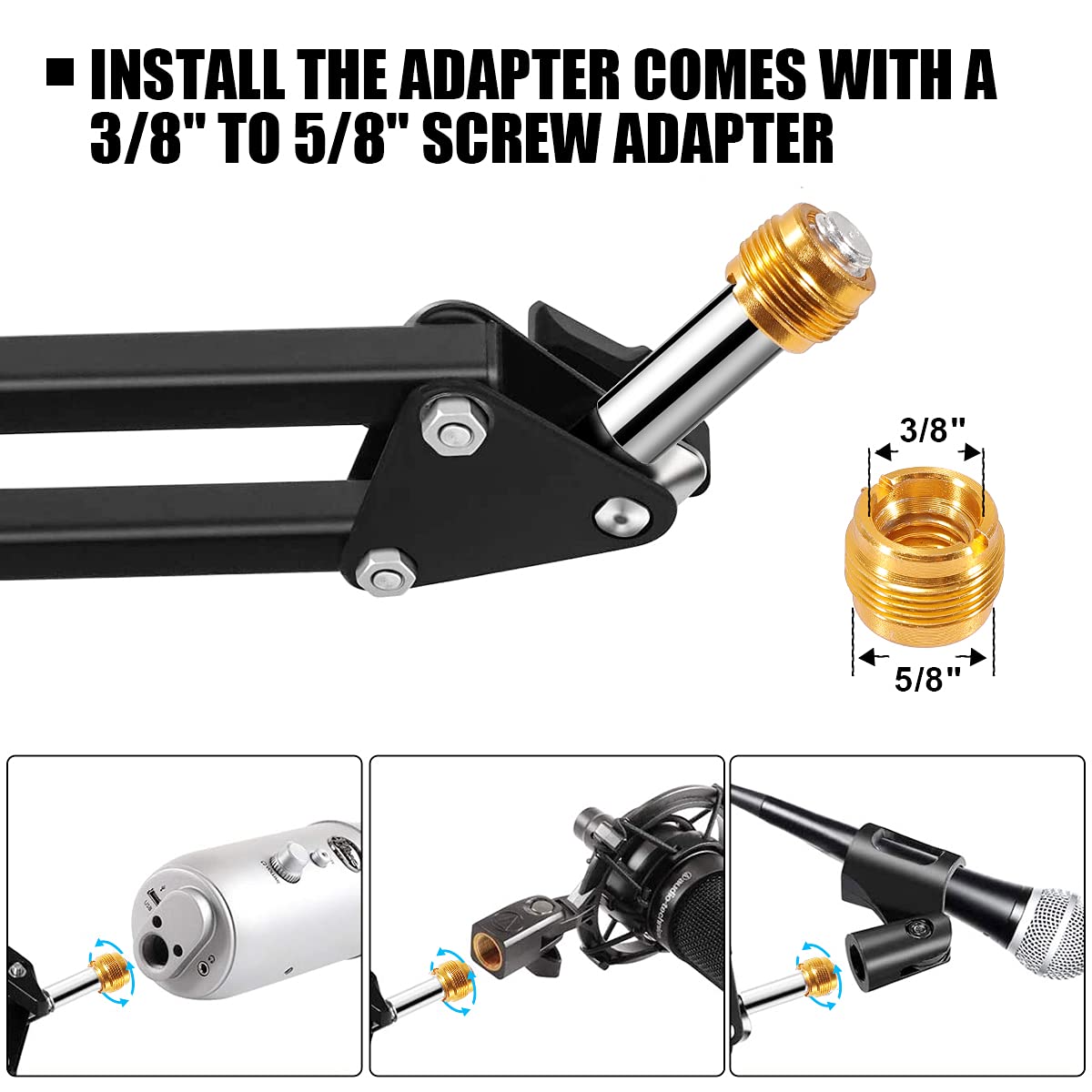 Microphone Stand, WOSTOO Mic Stand Desk Boom Arm with Fill Light Professional Microphone Boom Arm Scissor for Blue Snowball & Most Other Mics for Live Streaming Recording Singing Home Studio