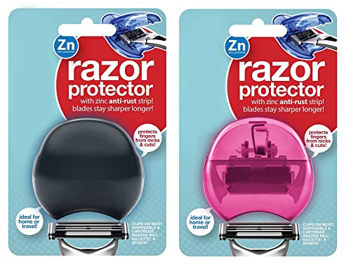 Men and Women Safety Razor Holder - Clip-On Cover Anti-Rust Blade Razor Protector Travel Size (2 Pk (Black & Pink))