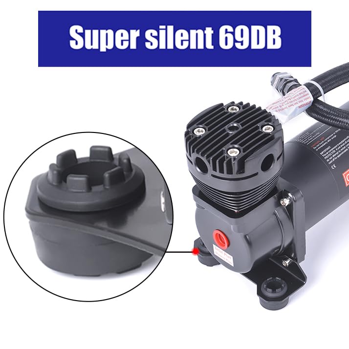 ZHSYMX Ultra Quiet Air Compressor, 1/4 NPT Super Silent 69DB 12V 300PSI Air Ride Suspension Compressor/Air Train Horn for Train/Truck/Car Black