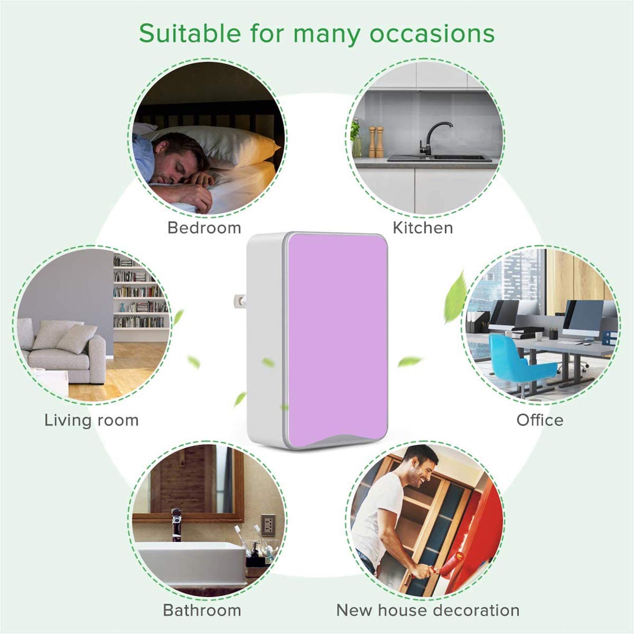 Negative Ion Generator, Plug in Air Purifier for Home, Mini Ionizer to Remove Smoke Toilet Pet Smell, Portable for Bedroom Kitchen Office (2pcs Purple)