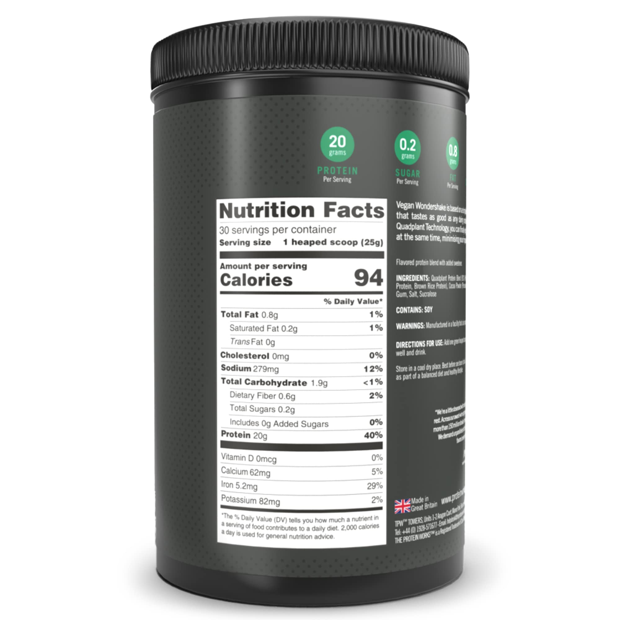 Protein Works - Vegan Wondershake | Vegan Protein Shake | Super Smooth, Amazing Taste | 21g Plant Based Protein | Premium Vegan Blend | Low Calorie | 30 Servings | Choc Peanut Cookie