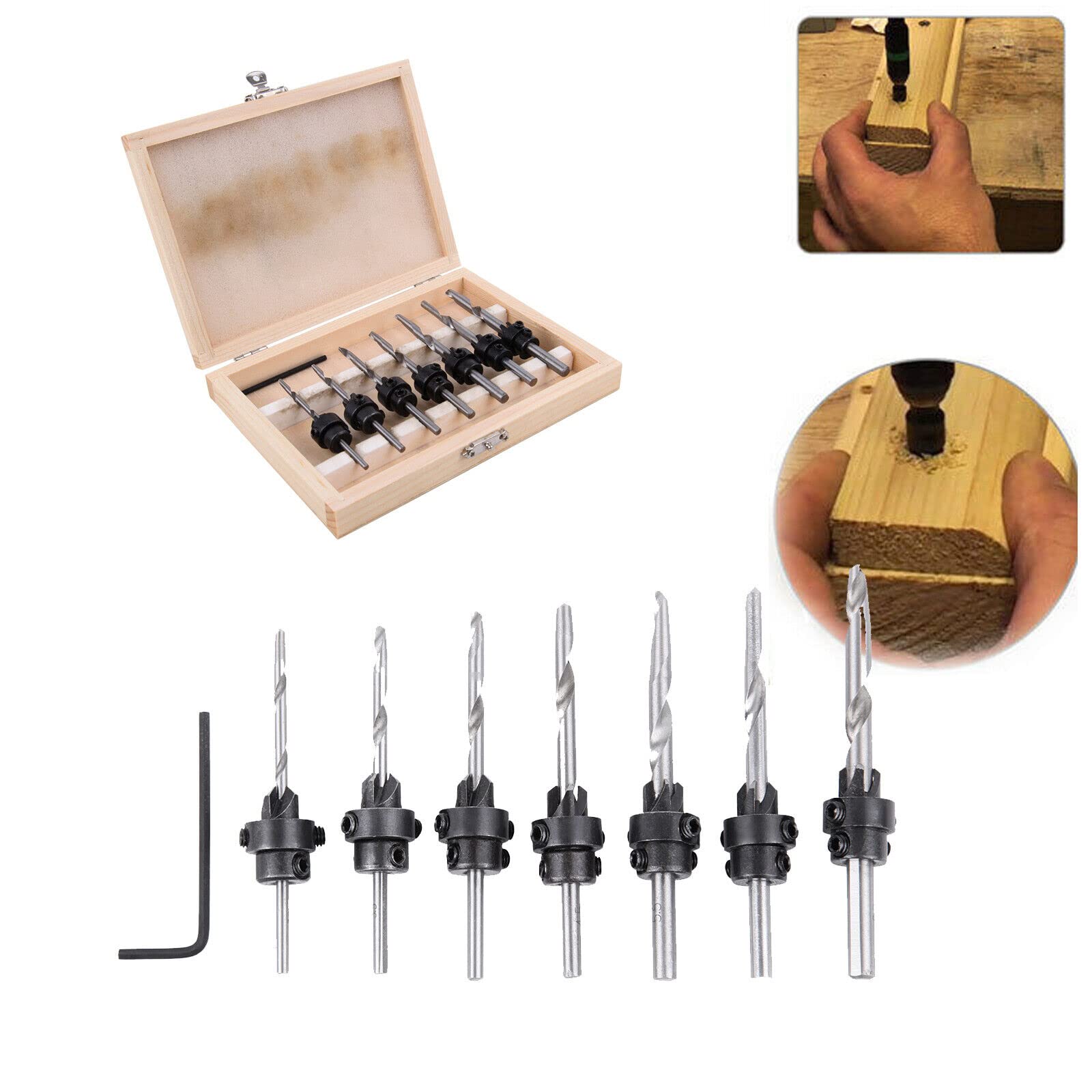 YGREAP 22PCS Countersink Drill Bits Set Tapered Stop Collar Wood Pilot Hole Steel