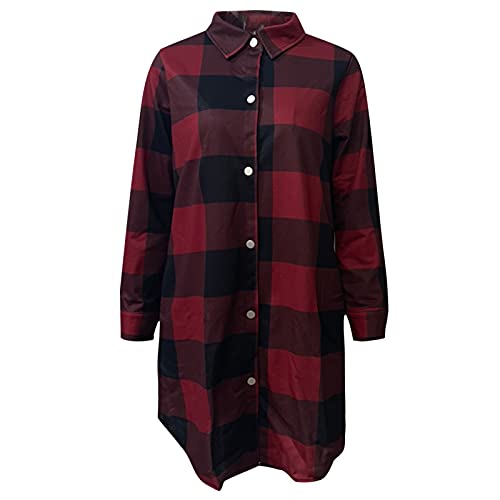 Oversized Women's Plaid Basic Shirts Tunic ,Women's Fall Long Sleeve V Neck T Shirts Casual Loose Fit Tunic Tops