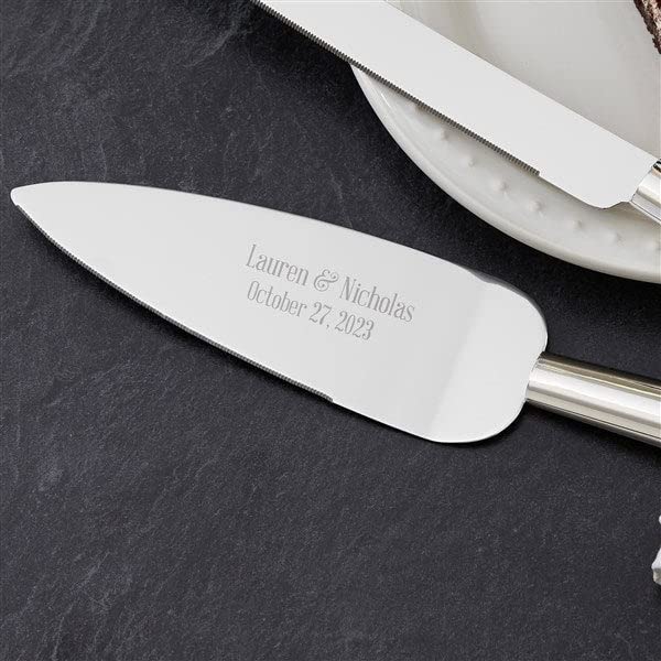 Personalization Universe Modern Engraved Wedding Cake Knife & Server Set - Personalized Gold Decor, Customizable with Names, Perfect for Cake Cutting & Serving at Weddings