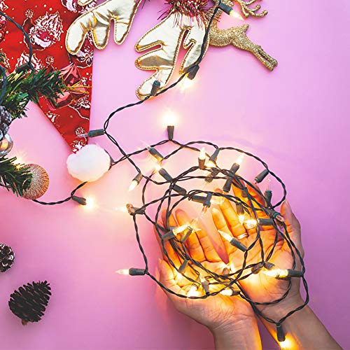 WATERGLIDE Christmas String Lights, 150 Lights 120V UL Certified Incandescent Clear Mini Green Wire Fairy Light, Xmas Tree Lights for Patio Wreath Garland Garden Outdoor Indoor Decoration