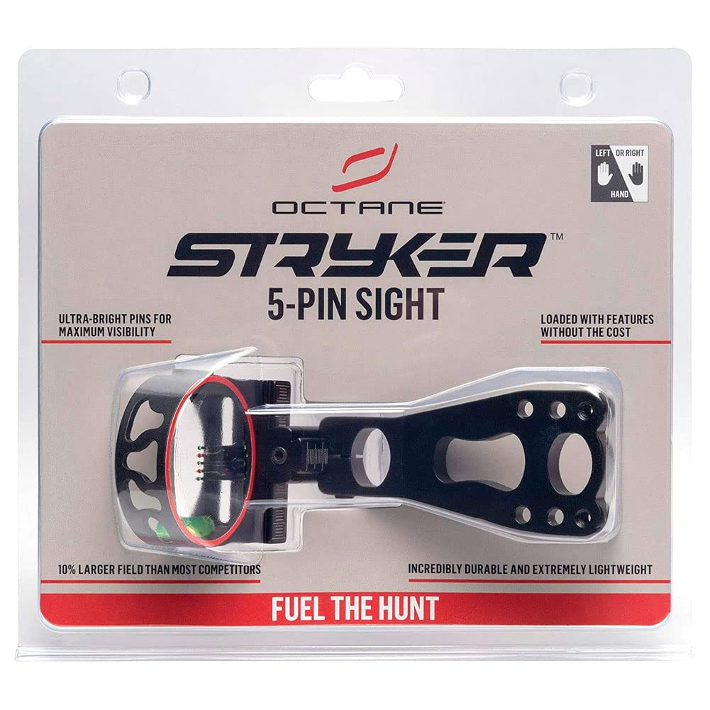 Octane Stryker Lightweight Compact Accurate Ultra-Bright 5-Pin Bow Sight with Hi-Vis Level for Archery, Hunting, Shooting