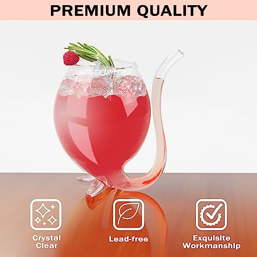Montex Vampire Wine Glass 4pcs 12oz Creative Cocktail Glasses Built-in Straw fun Cocktail Glass for Wine Juice Party Glassware