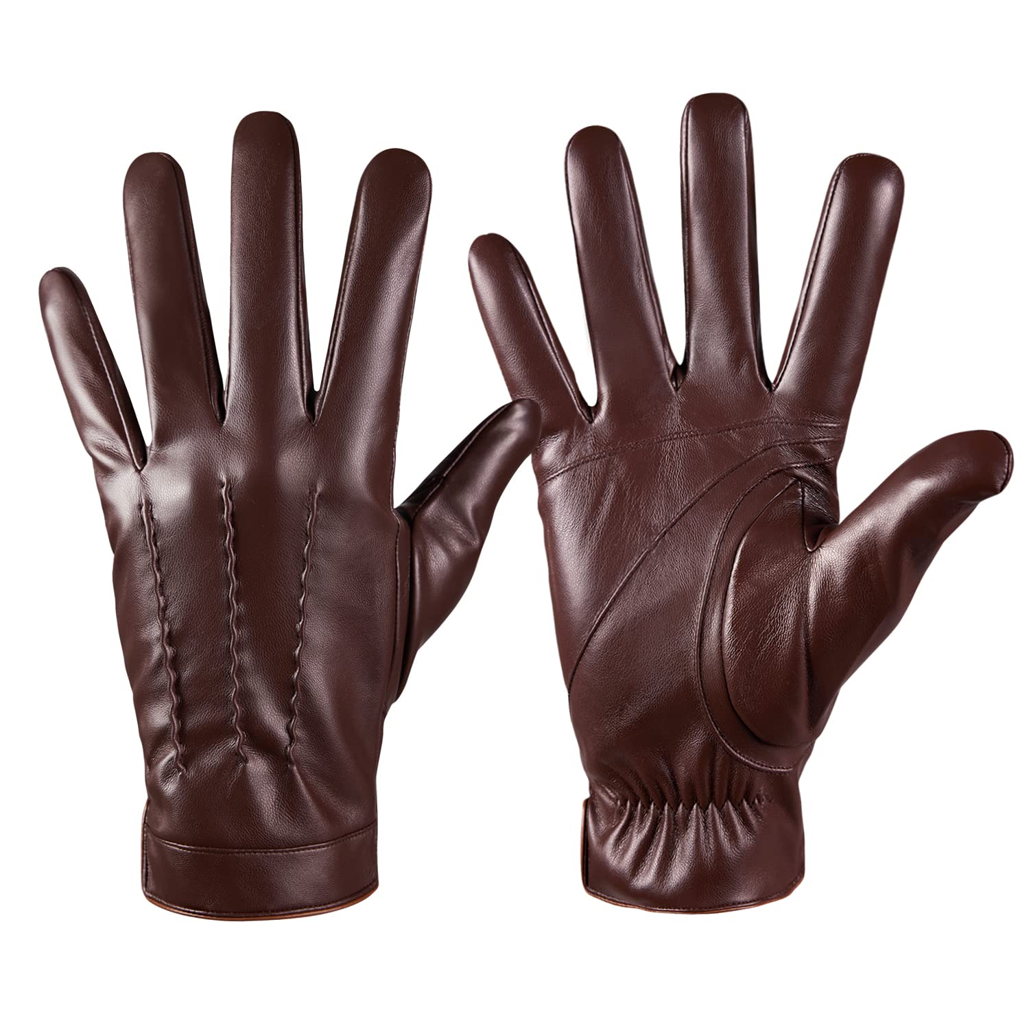 QUKOPSE Winter Leather Gloves for Men,Touchscreen Snow Driving Gloves with Cashmere Lining for Motorcycle Driving Riding