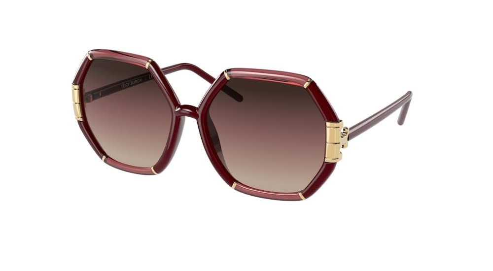Tory Burch TY9072U 1901E2 58MM Transparent Bordeaux/Bordeaux/Bordeaux Grey Gradient Square Sunglasses for Women + BUNDLE With Designer iWear Eyewear Kit