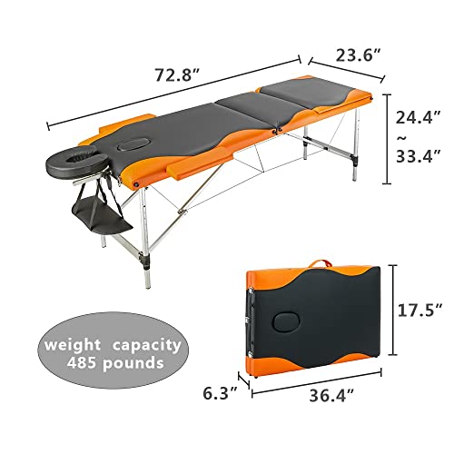 ZHYH 3 Sections 185 x 60 x 81cm Foldable Beauty Bed Folding Portable SPA Bodybuilding Massage Table Spa Bed Black