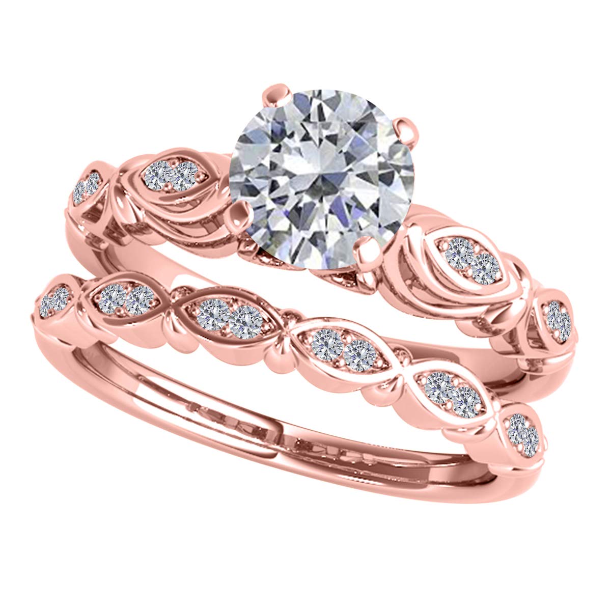 MauliJewels 1/2 Carat Halo Diamond Engagement Bridal Ring Set 10K Solid Rose White Yellow Gold