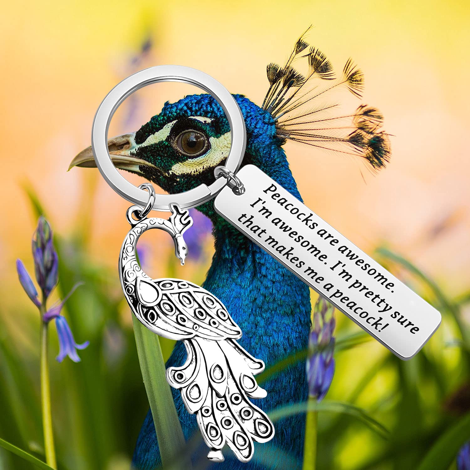 PENQI Peacock Jewelry Peacock Lover Gift Peacocks Are Awesome I'm Awesome Keychain Peacock Pendant Gift Idea (Peacocks are awesome)