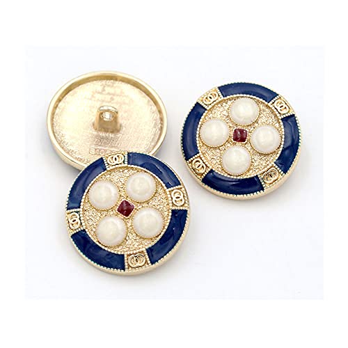 Metal Resin Button Faux Pearl Gem Embellishment Button for DIY Jewelry Making Accessory(Blue,25mm)