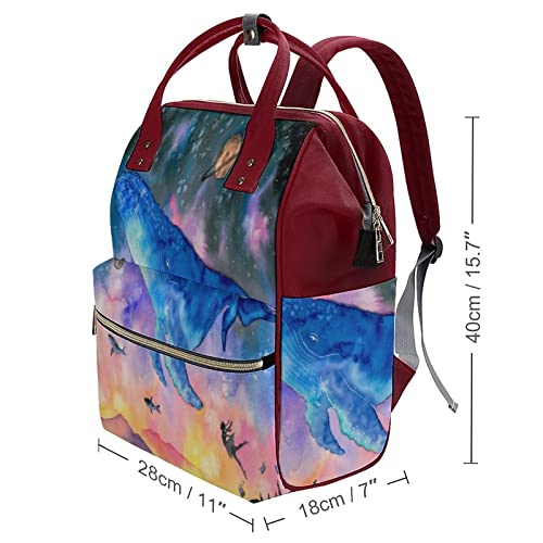 Whale Diving Into Fantasy Space Diaper Bag Backpack Large Capacity Mommy Bags Multifunction Nappy Bag Travel Back Pack Red-Style