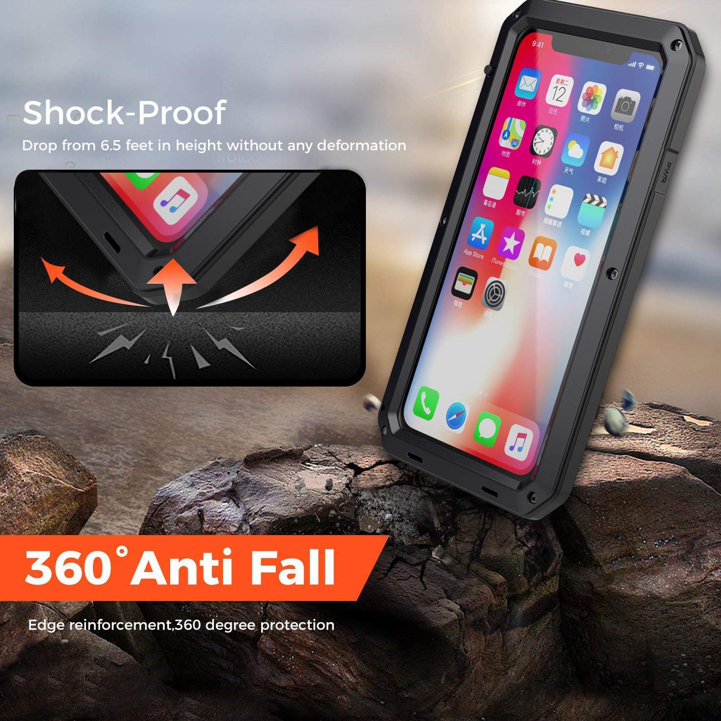 Marrkey iPhone Xs Max Case, 360 Full Body Protective Cover Heavy Duty Shockproof [Tough Armour] Aluminum Alloy Metal Case with Silicone Built-in Screen Protector for iPhone Xs Max - Black