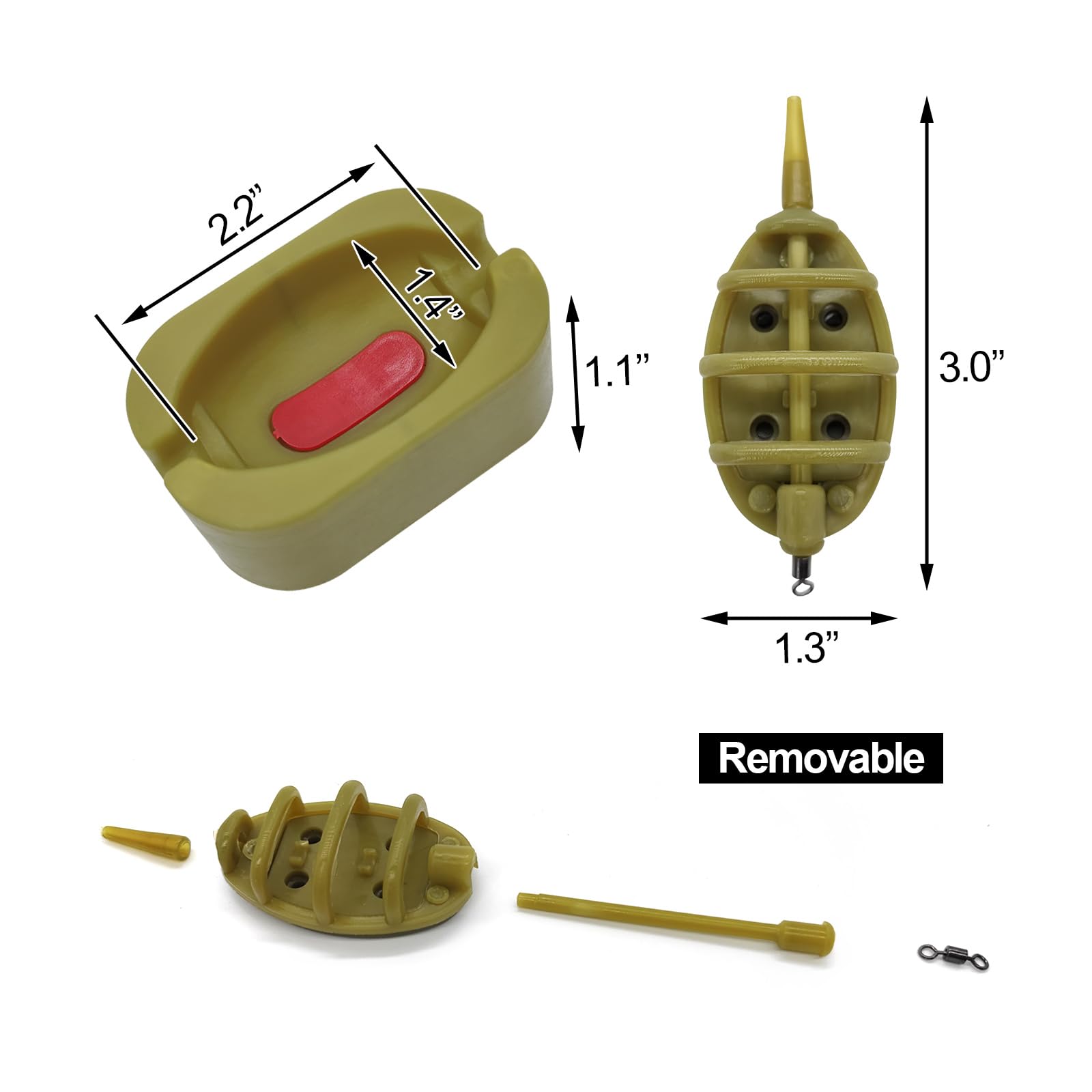 Medsuo 5pcs Fishing Inline Feeders Set Quick Release Method Feeder and Rubber Mould Flat Method Feeder for Carp Fishing 15g 20g 25g 35g (Brown)