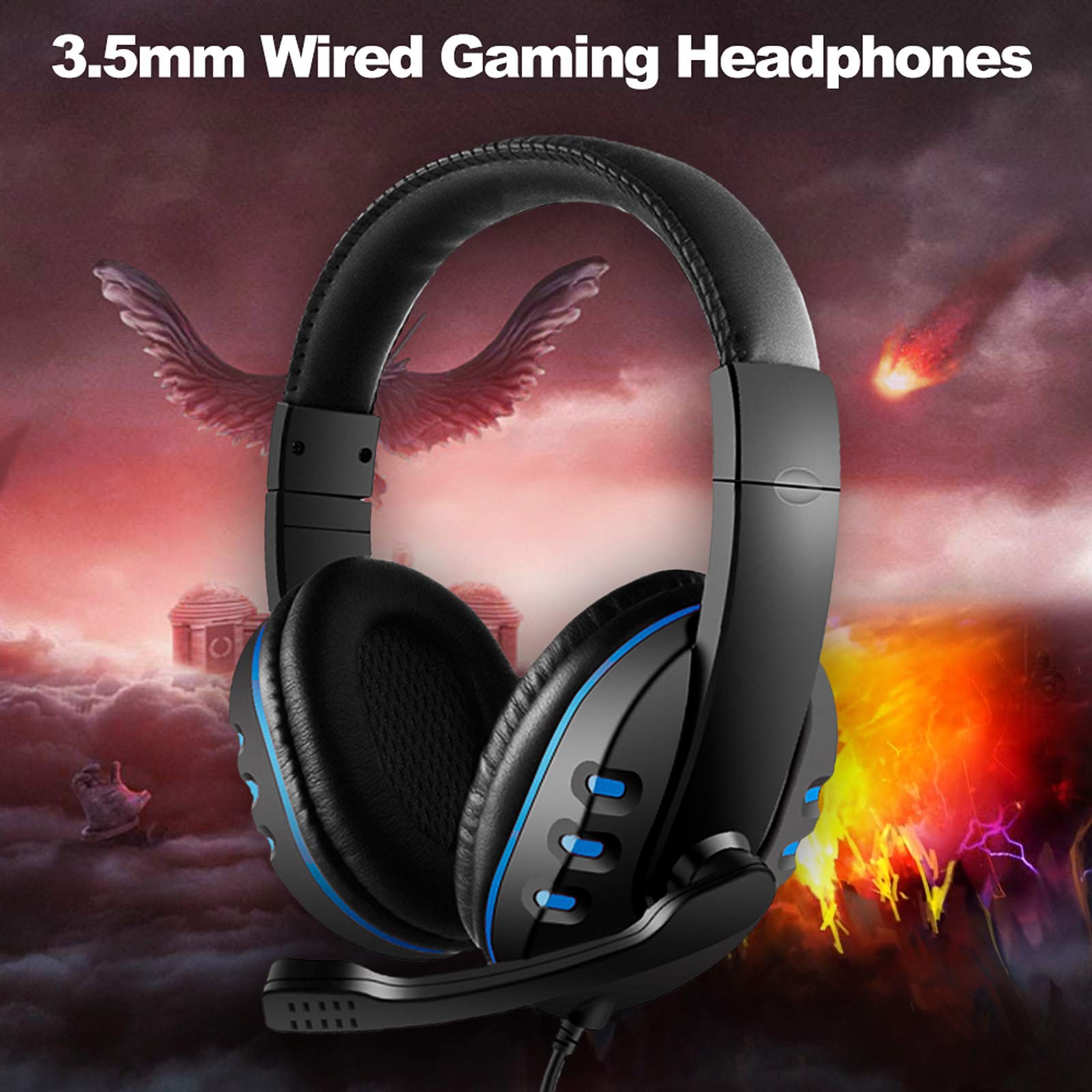 QUZHI 3.5mm Wired Gaming Headphones Over Ear Game Headset Noise Canceling Earphone with Microphone Volume Control for PC Laptop Smart Phone