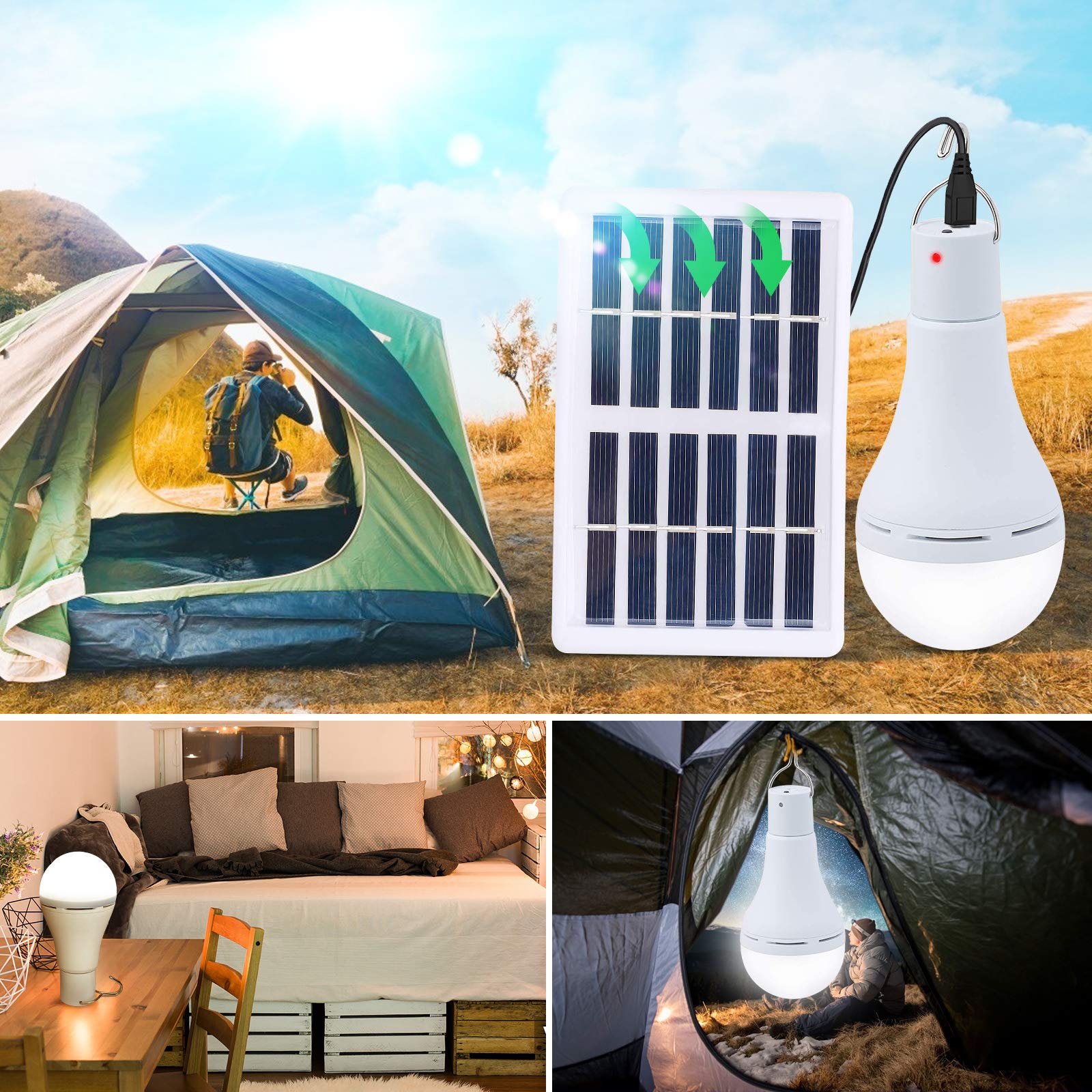OwnZone Solar Light Bulb Outdoor 7W Rechargeable Led Bulb Solar Powered Light with Remote Timer, Lighting Sensor, 4 Lighting Mode for Chicken Coops Shed Hiking Camping Hurricane Lighting (2Pack)
