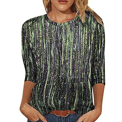 wodceeke Women's Half Sleeve Retro Tie-Dye T-Shirt Round Neck Basic Tee Summer Casual Loose Blouse Top (Green, M)