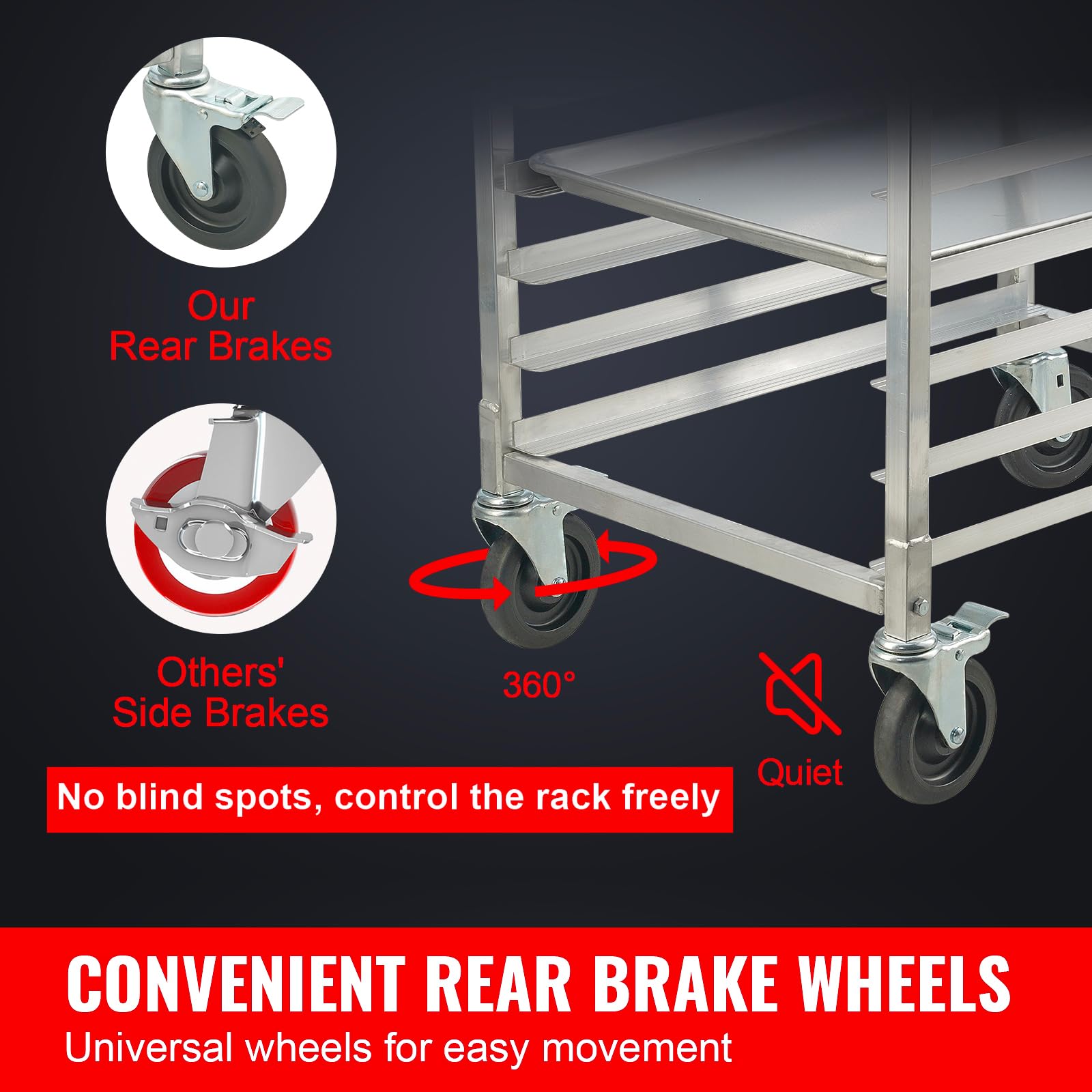 Zoorse Bun Pan Rack, 10-Tier Commercial Bakery Rack with Brake Wheels, Aluminum Racking Trolley for Half & Full Sheets, Speed Rack for Kitchen and Home, 26" L x 20.3" W x 39" H