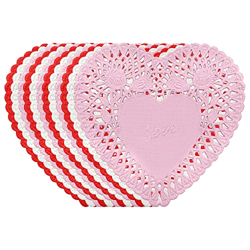 YSSAI 300 Pcs 4 Inch Mini Valentine Heart Doilies Cutouts Paper Lace Doilies with 3 Colors Red Pink and White Valentine Craft Gift Set for Valentine's Day Mother's Day Wedding Favor Party Decorations
