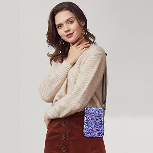 Small Crossbody Bag Purple Leopard Cell Phone Purse Wallet