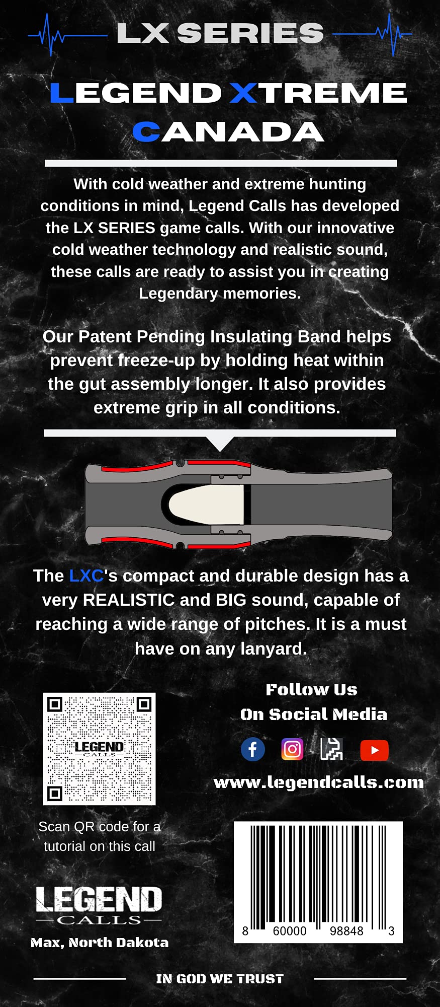 Legend Calls LXC Patriot Canada Goose Call, Insulating Band Technology