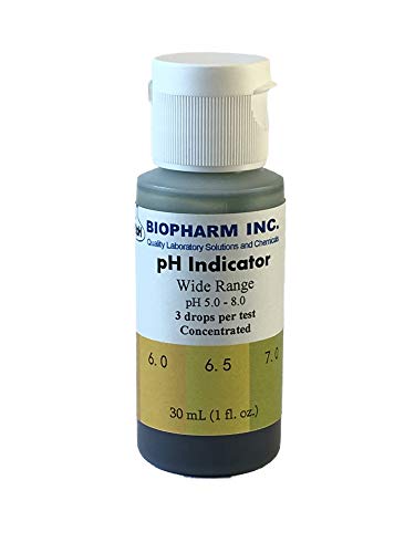 Wide Range pH Indicator Solution: 30 mL Plus 2 Empty Capped Sample Vials — Includes Easy to Read 0.5 pH Increment Color Chart