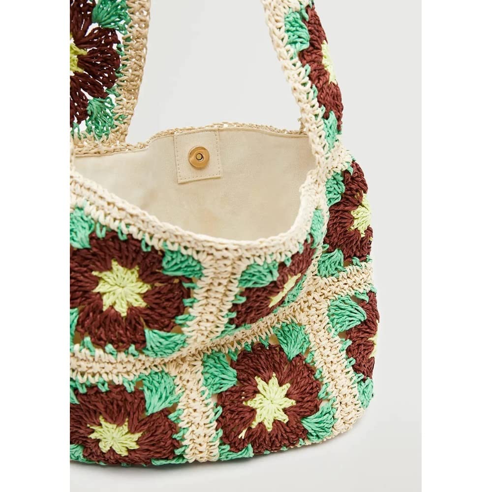 WYKDD Bag Crochet Shoulder Bag Women Handmade Ethnic Style Woven Large Big Capacity Summer Beach Floral
