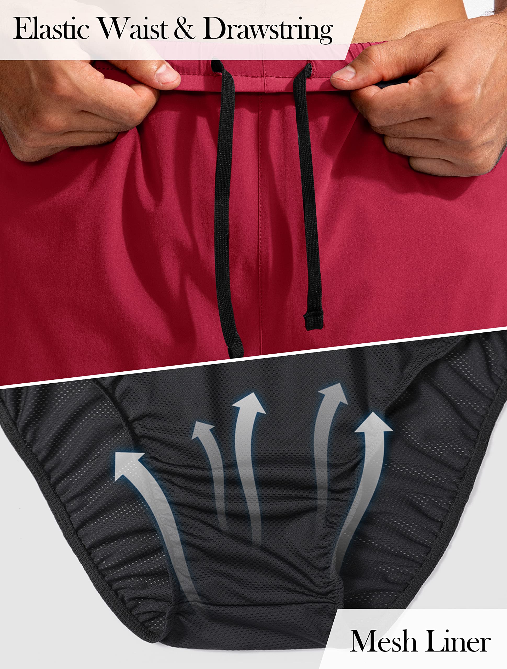 Pudolla Men's Athletic Running Shorts 7'' Gym Workout Shorts for Men Lightweight Sports Training with Zipper Pockets(Red XX-Large)