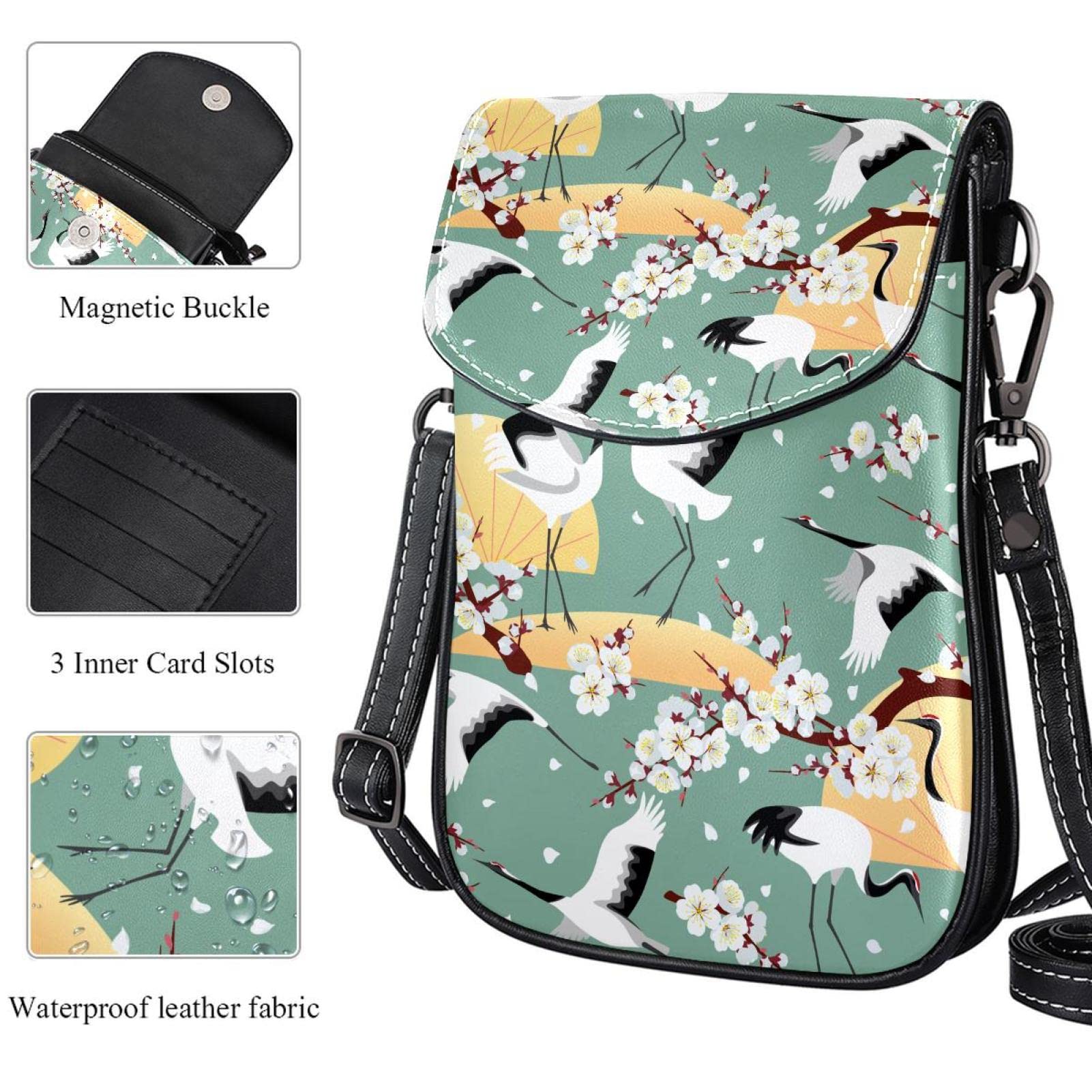 Small Crossbody Bag White Birds Flower Cell Phone Purse Wallet