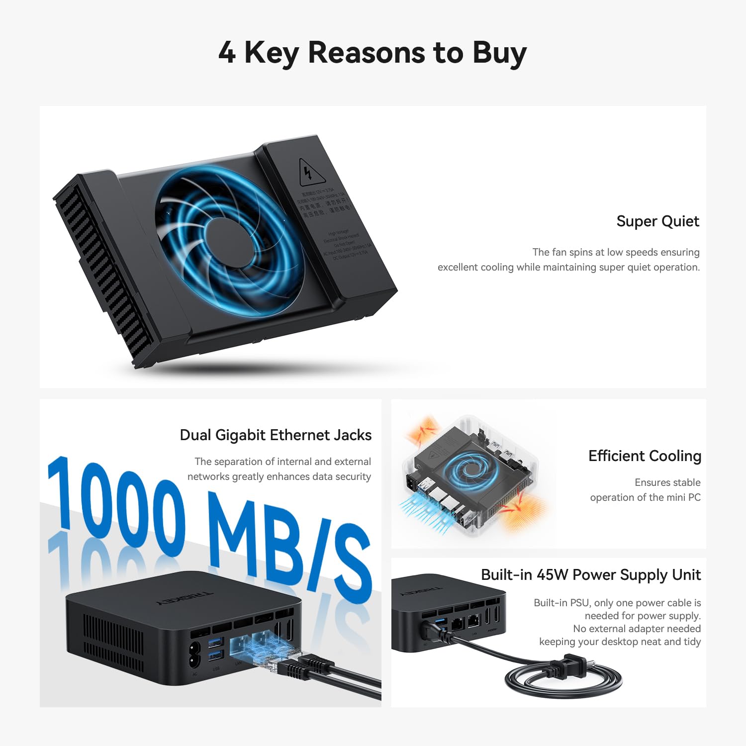 TRIGKEY Mini PC K-N95, Intel N95(up to 3.4GHz), 8GB DDR4 RAM 256GB M.2 SSD, Mini Desktop PC Computer Support Max 4K 60Hz Dual HDMI Display/USB3.2 * 3/WiFi5/BT5.0/Suitable for Home/Office
