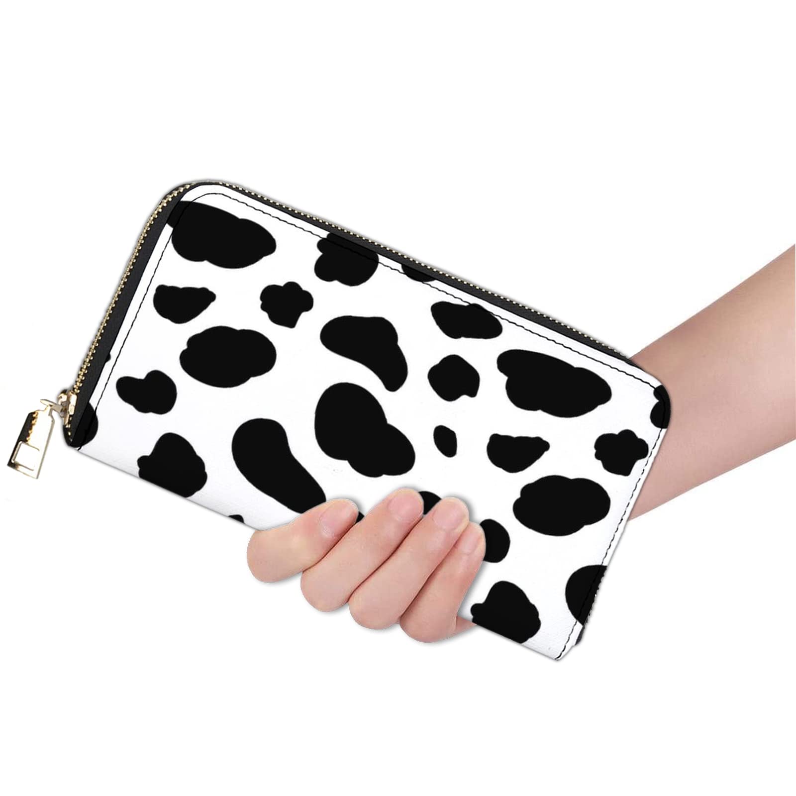 Qwalnely Cow Print Wallet PU Leather Purse Phone Credit Card Storage Purse for Women Adults