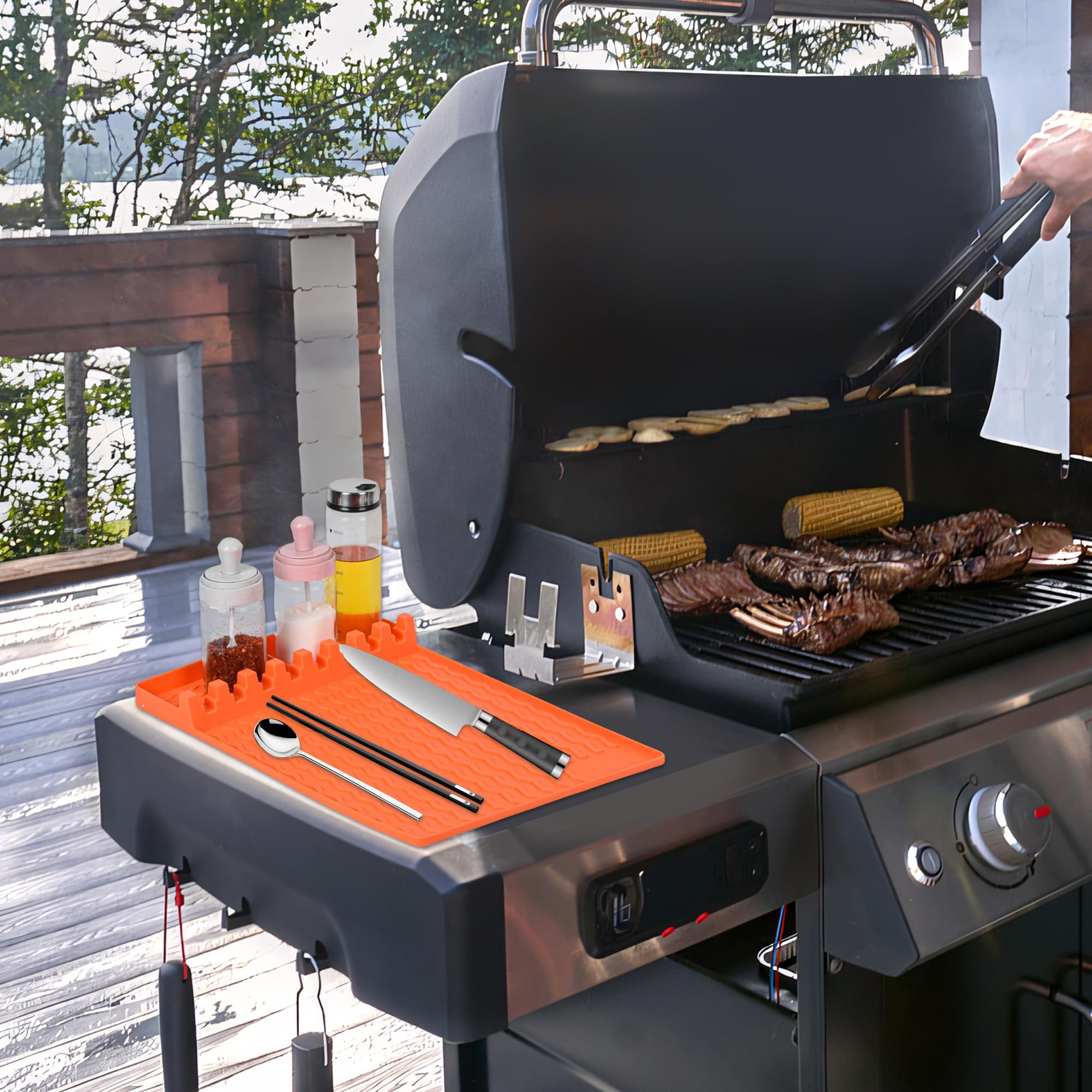 Silicone Griddle Tools Mat for Blackstone, Silicone Grill Mats for Outdoor Grill, Blackstone Silicone Mat, Food Grade Silicone Mat for Barbecue, Kitchen Collapsible Silicone Mat (Orange)