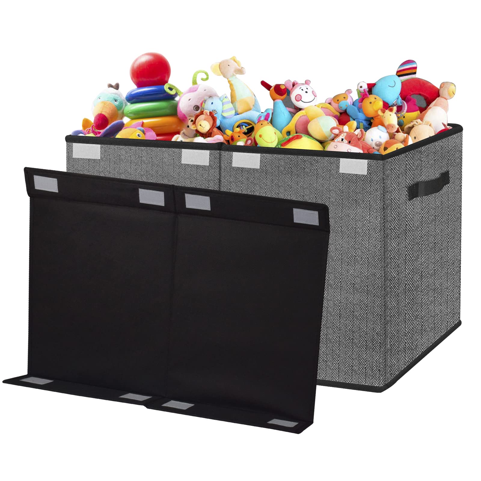 Large Toy Box Chest Organizer Bins for Boys Girls Kids, Collapsible Fabric Storage Basket Container with Flip-Top Lid & Handles for Clothes,Blanket,Nursery,Playroom,Bedroom, Herringbone Pattern(Gray)