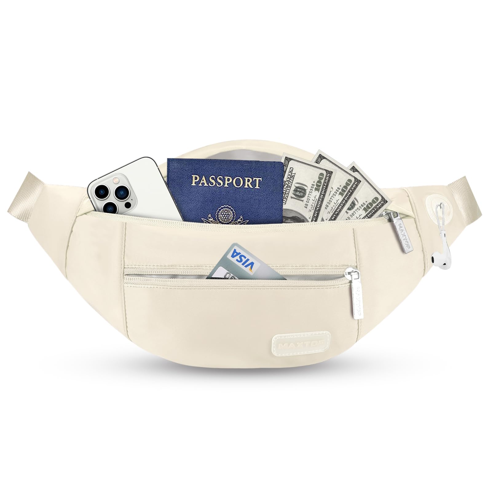 MAXTOP Large Crossbody Fanny Pack with 4-Zipper Pockets,Gifts for Enjoy Sports Festival Workout Traveling Running Casual Hands-Free Wallets Waist Pack Phone Bag Carrying All Phonesā¦