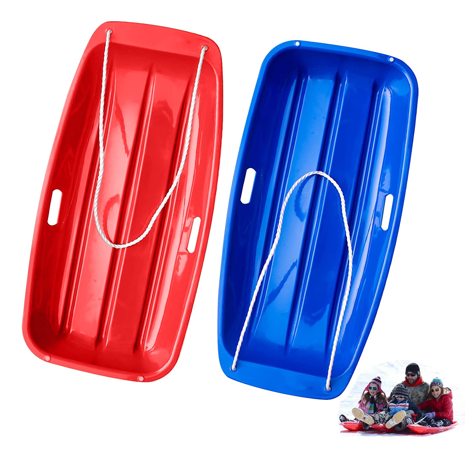 noproto Snow Sled, Plastic Flexible Flyer Snow Sled for Kids and Adults (red-Blue)