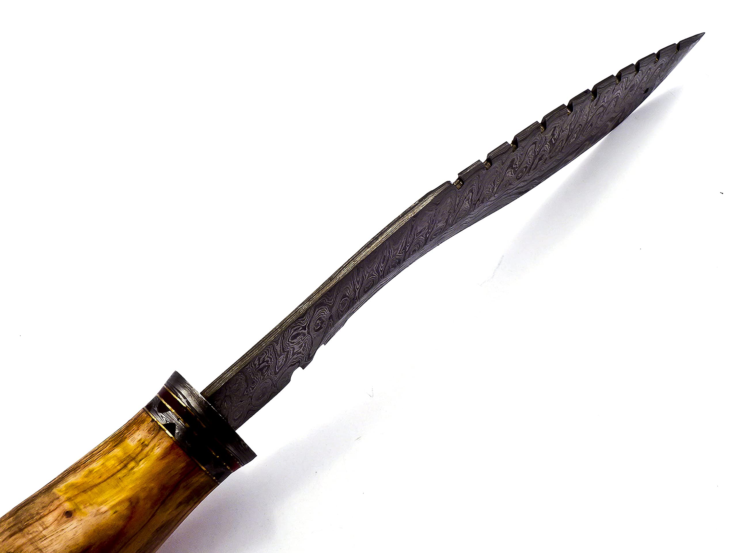 Mid American Cutlery Custom Hand Made Beautiful Damascus Hunting Knife Kukri Handle Olive Wood with Burl Wood