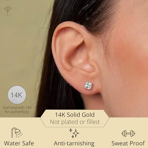 MAX + STONE 14k Yellow Gold Princess Cut CZ Earrings for Women & Men | Cubic Zirconia Square Studs with Gold Earring Backs | 1 Carat total