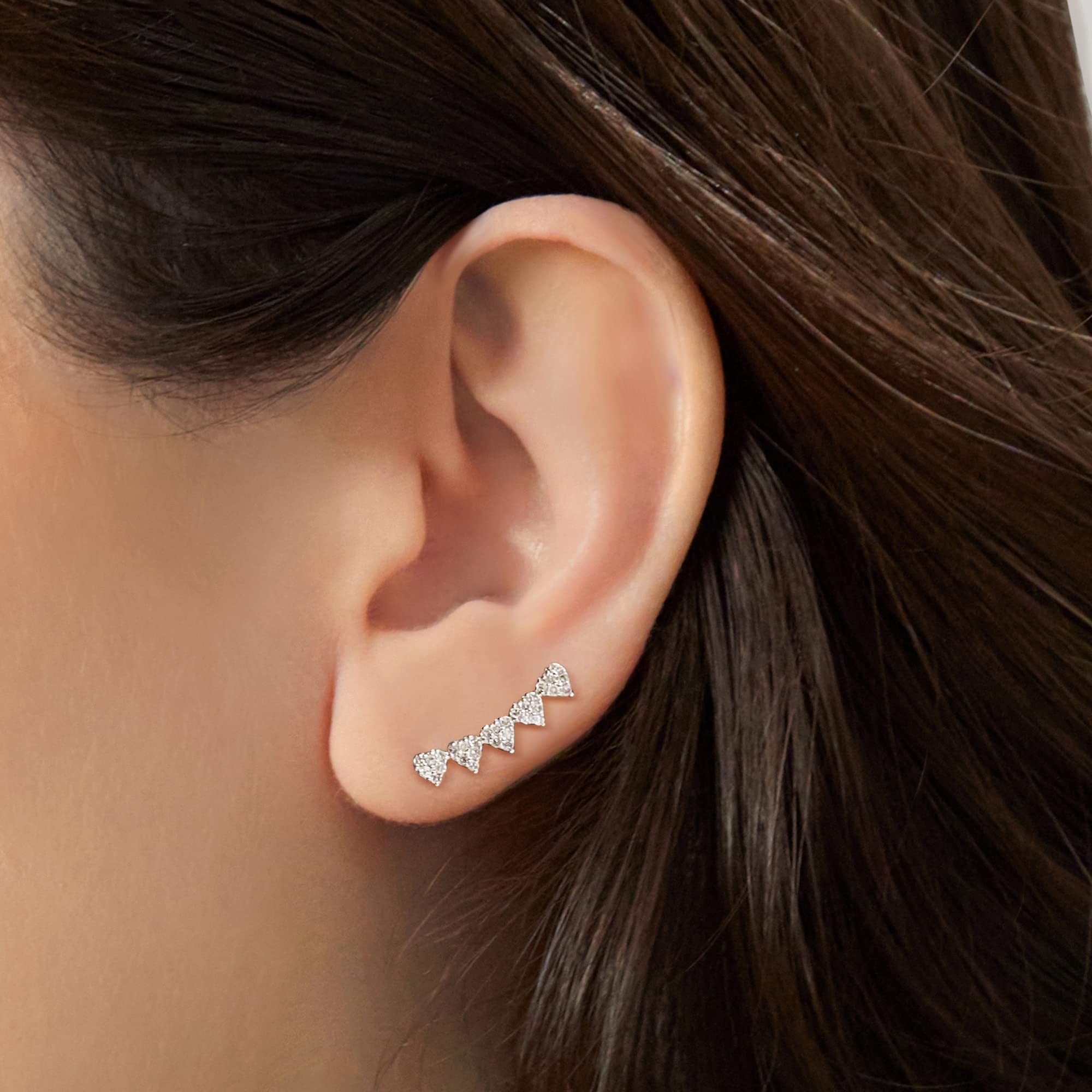 RS Pure by Ross-Simons 0.25 ct. t.w. Diamond Heart Ear Climbers in 14kt Yellow Gold