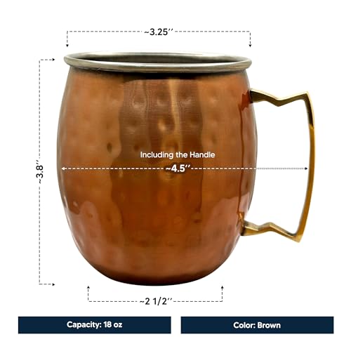 Personalized Custom Brown Mug Hammered Finish Moscow Mule with Brass Handle | Bold Monogram Engraved Bar Style Cup, 18 oz | Set of 4