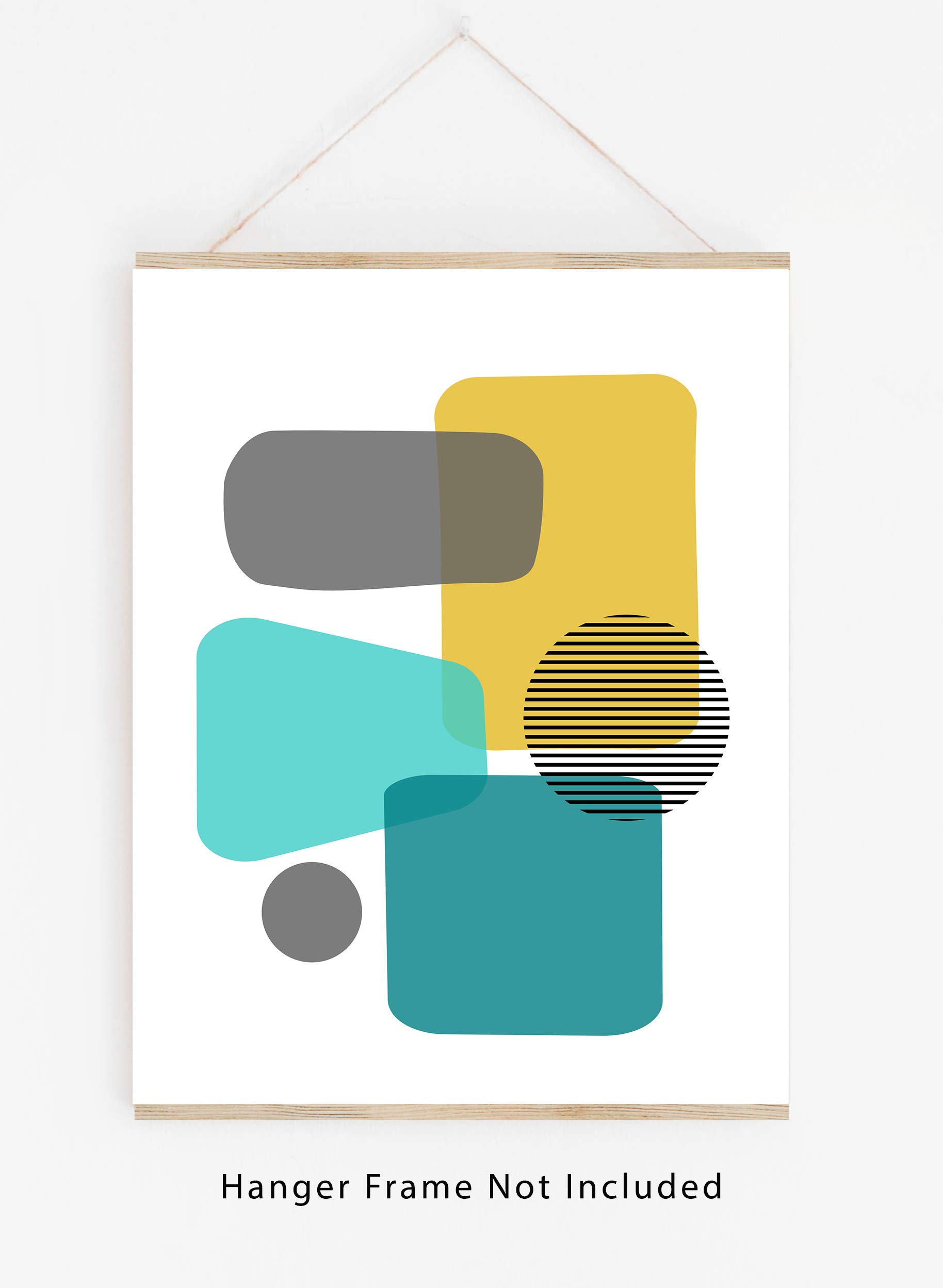 Mid Century Modern No.7 Wall Art Print - 11x14 Unframed Abstract Scandinavian Decor. Shades of Grey, Mustard Yellow, Teal & Aqua Blue on White.