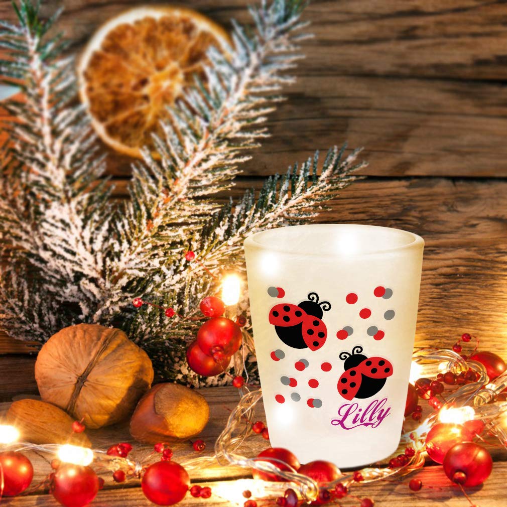 Personalized Custom Text Two Cute Ladybugs Ceramic Shot Glass Cup