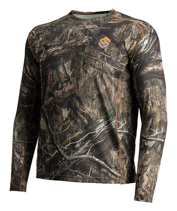 ScentLok Featherweight Long Sleeve Lightweight Camo Hunting Crew Shirt for Men (Realtree Edge, Large)