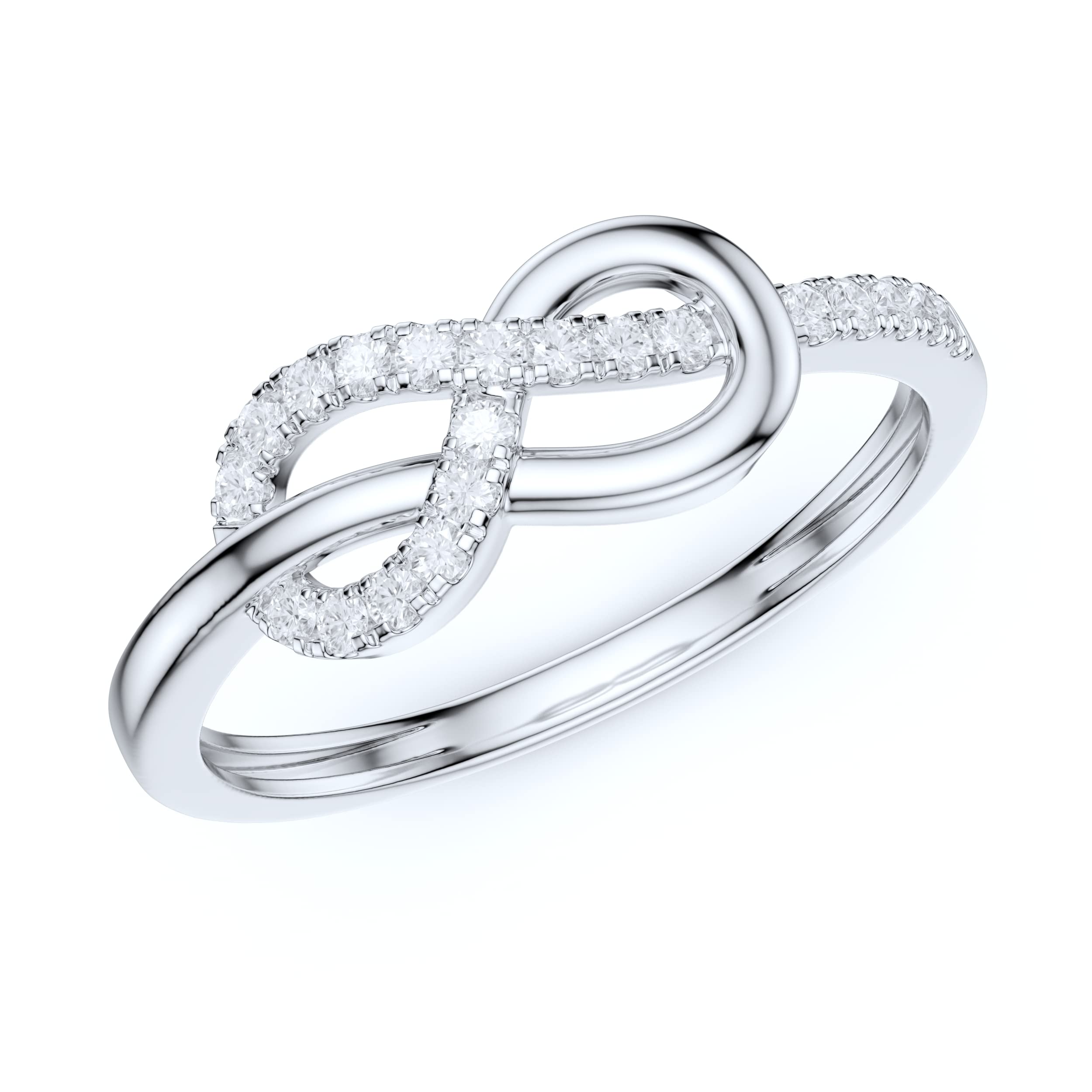 PRSTANI Real 14k White Gold Tie The Infinity Love Knot Simulated Diamond Intertwined Ring Promise Ring (6.5)