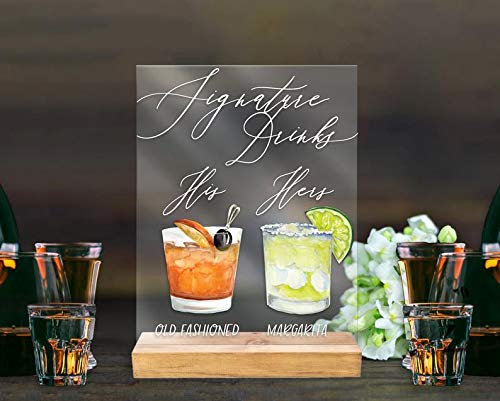 Signature Drink Sign for Wedding or Party Bar Menu Sign, Wedding Sign, Bar Sign His Hers Drinks Custom Drinks Sign Clear