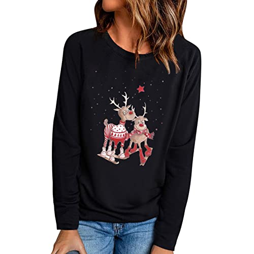Women Long Sleeve Tshirt Crewneck Loose Shirts Large Size Slouchy Sweatshirt Flowy All-match Pullovers Clothes Outfits Black