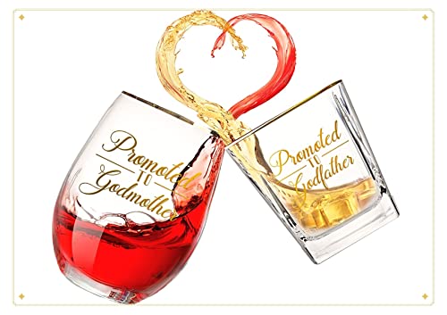 Onebttl Godparent Proposal Gift Set, 17oz Wine Glass & 8.5oz Whiskey Glass Set, Godmother and Godfather Gift, Ideal for Godparent Birthday, Proposal, Baptism